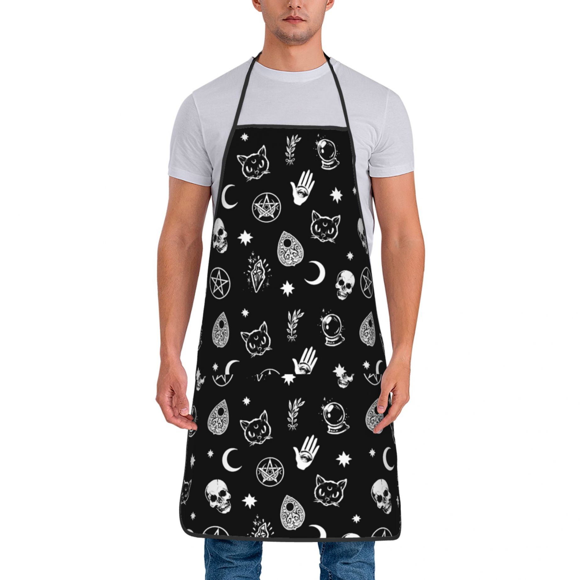 Skull Cat Moon Gothic Pattern Aprons for Women Men Waterproof Apron ...