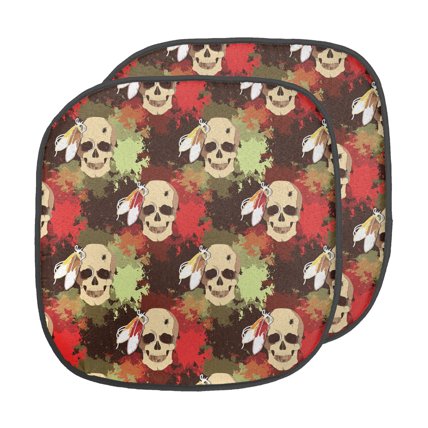 Skull Chair Seating Cushion Set of 2, Skull with Feathers Tribe ...