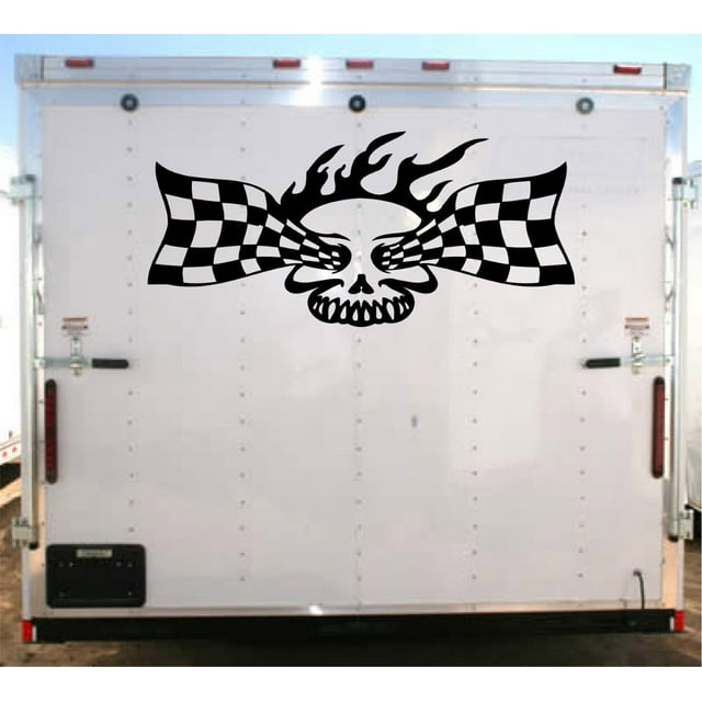 Skull Checkered Flag Decal Trailer Vinyl Decal Custom Text Trailer ...