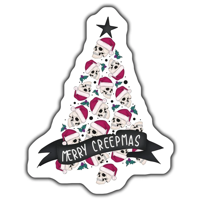 Skull Christmas Tree Sticker, Merry Creepmas Skull Sticker, Unique ...