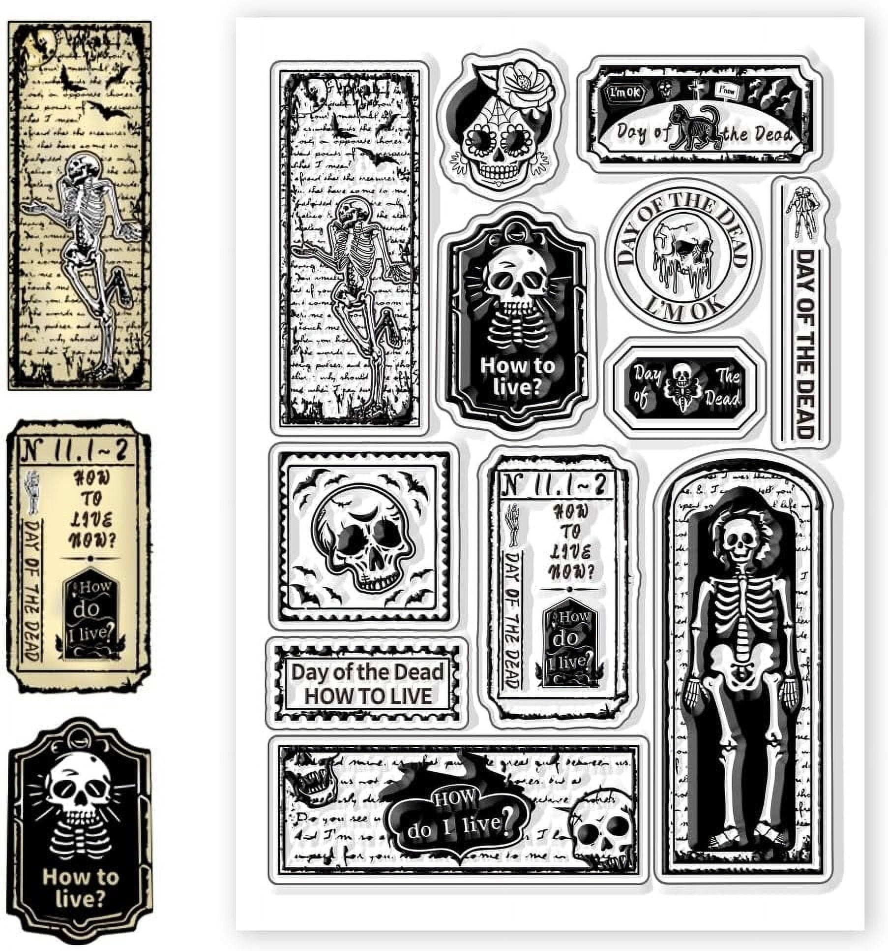 Skull Clear Stamps Day of The Dead Silicone Stamp Skeleton Black Cat ...