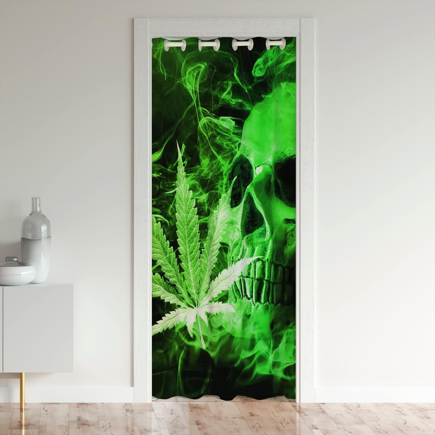 Skull Closet Door Cover Curtain for Bedroom Weed Leaf Door Curtain for ...