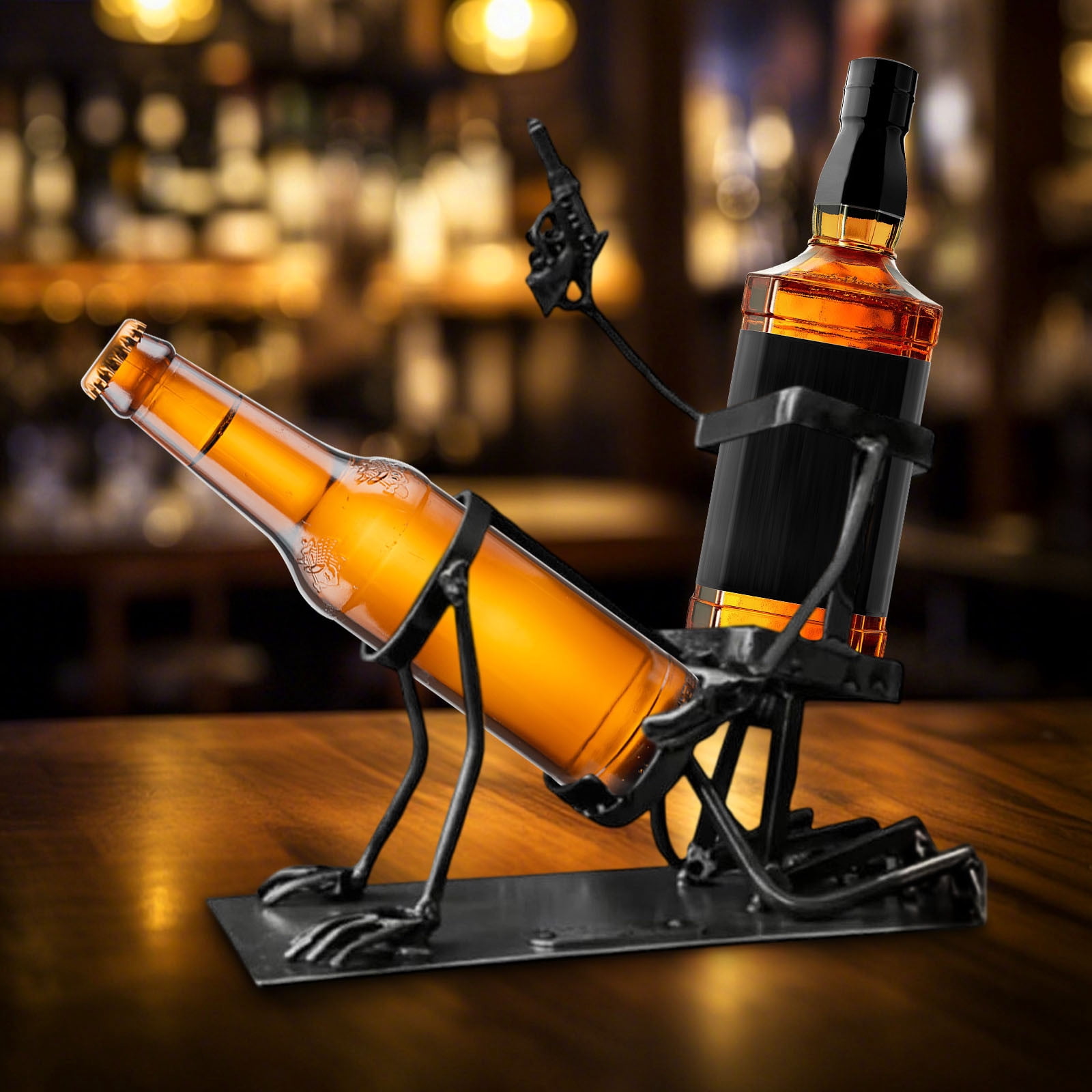 Skull Coke and Wine Bottle Stand, Funny Metal Skull Skeleton Bar Decor ...