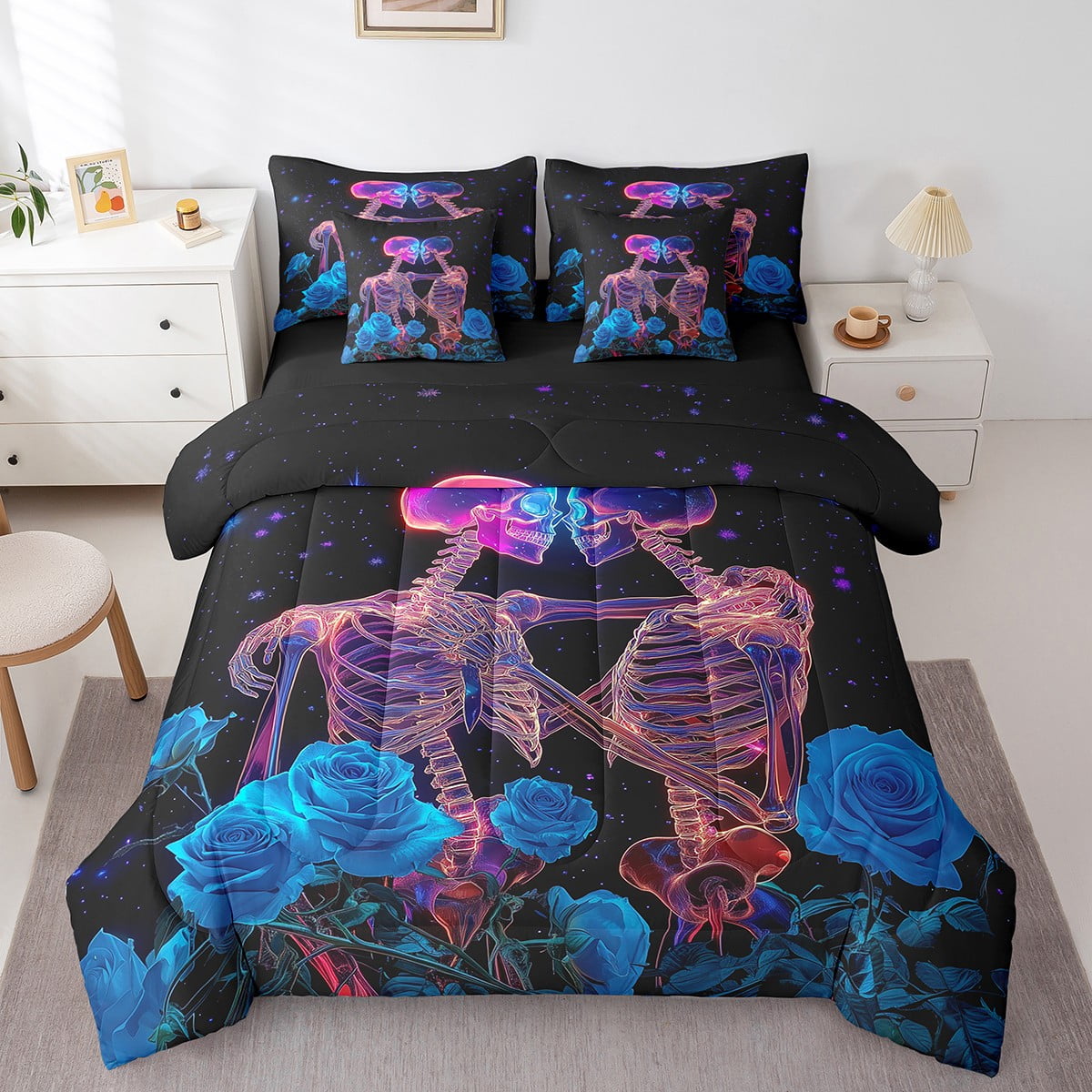 Skull Comforter Set Gothic Skeleton Bone 7 Pieces Bedding Set,Extoic ...