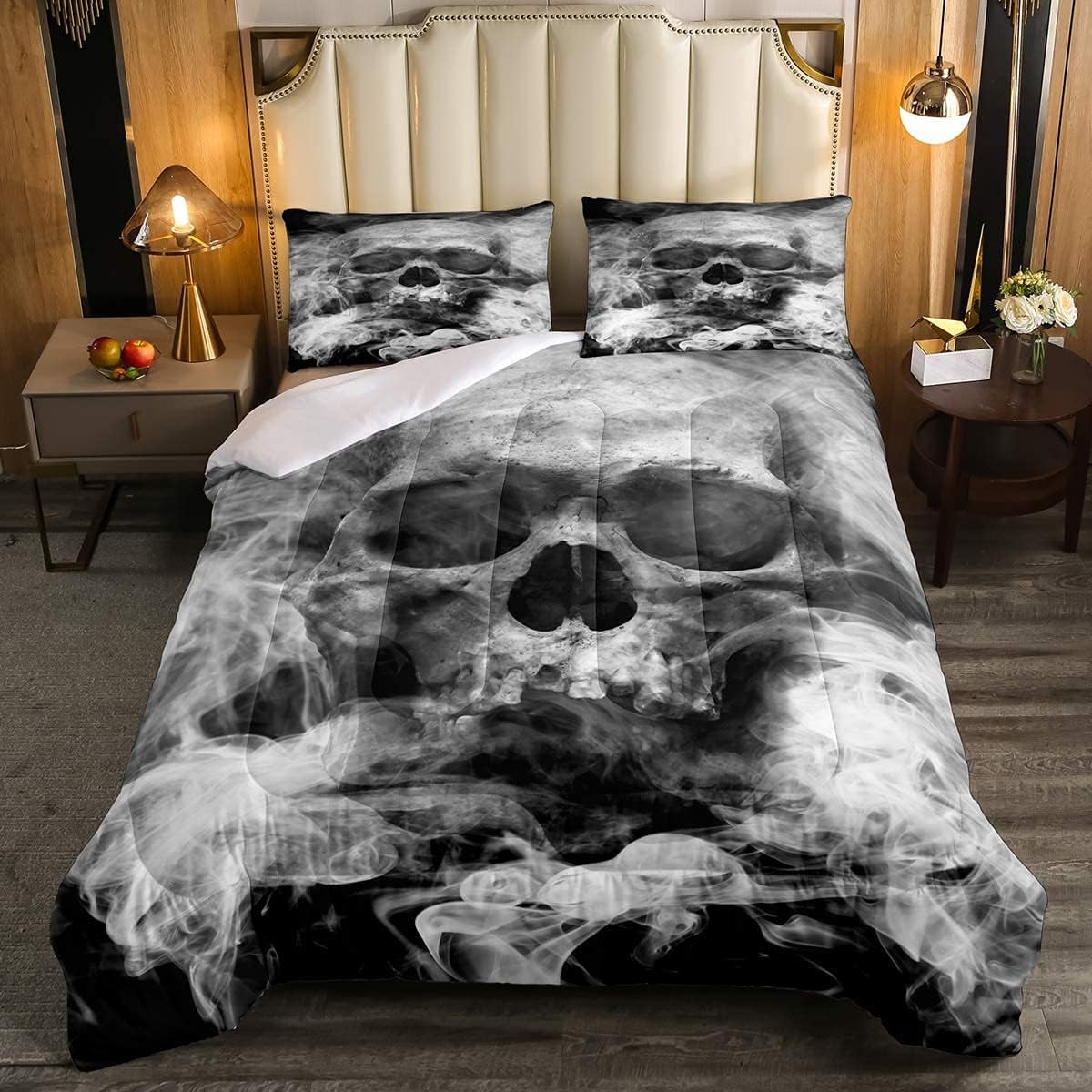 Skull Comforter Set Queen, Halloween Down Comforter, Gothic Fog Smoke ...