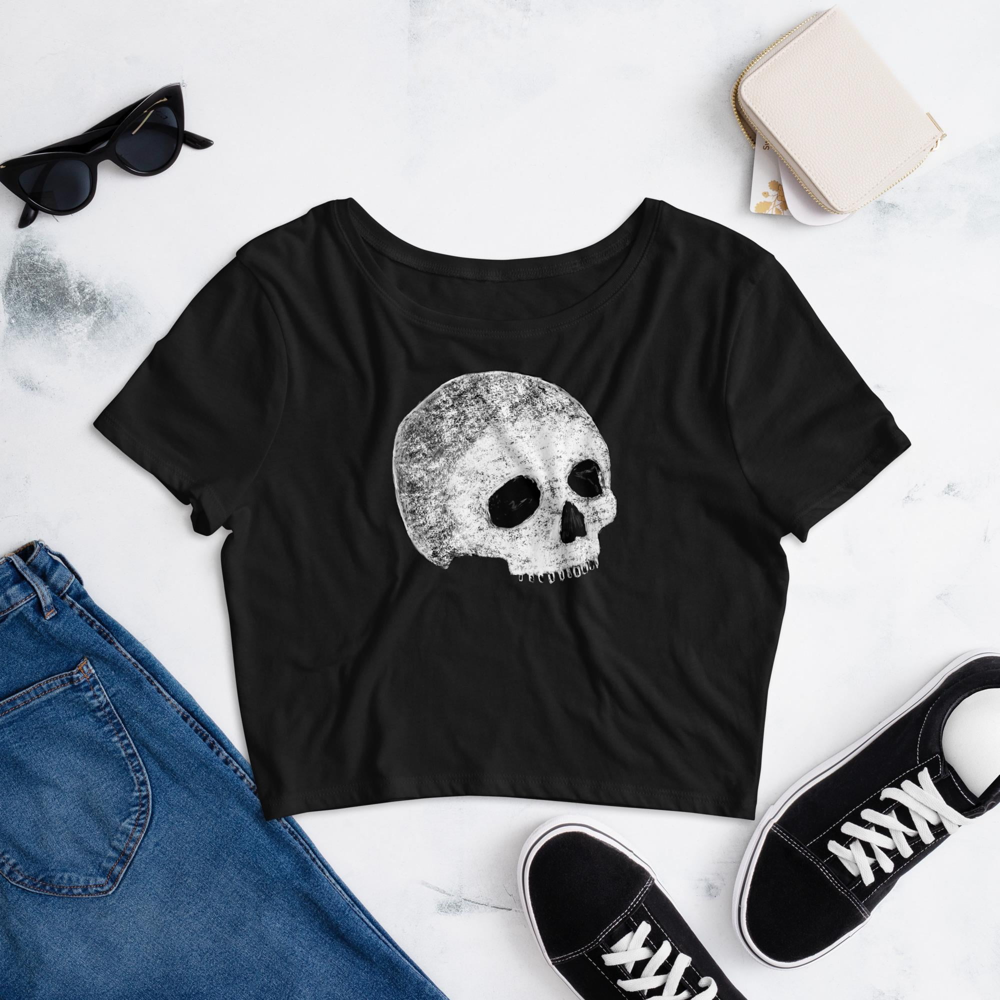 Skull Cropped T-Shirt Gothic Folk Art Emo Goth Birthday Gift Dark ...