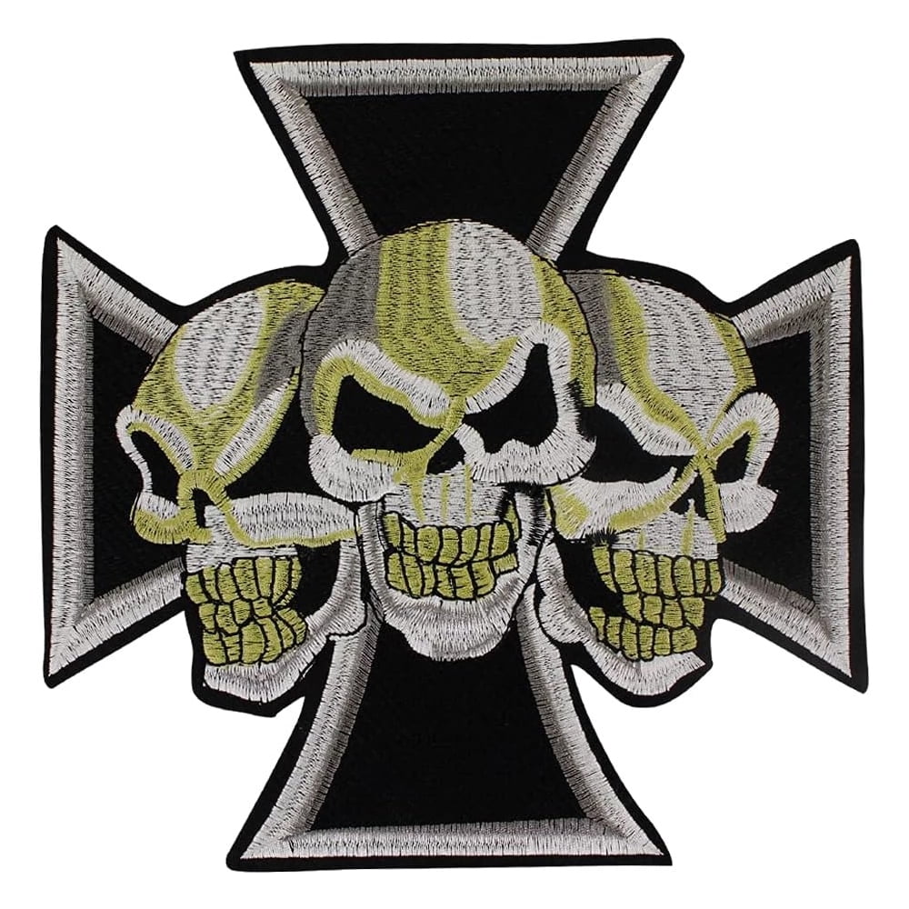 Skull Cross Patches Iron-On Embroidered Patch Emblem Decorative Leather ...