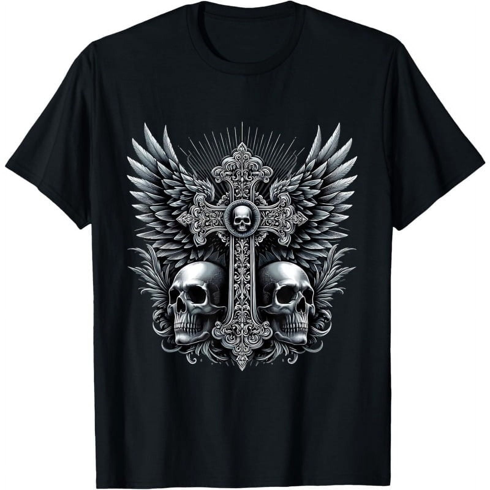 Skull Cross Wings Y2K Goth Alt Grunge Gothic Emo Aesthetic T-Shirt ...