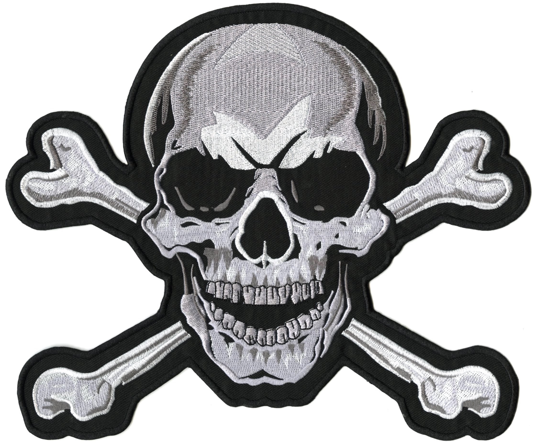 Skull & Crossbones Patch 10.5" | Realistic Skeleton Halfskull ...