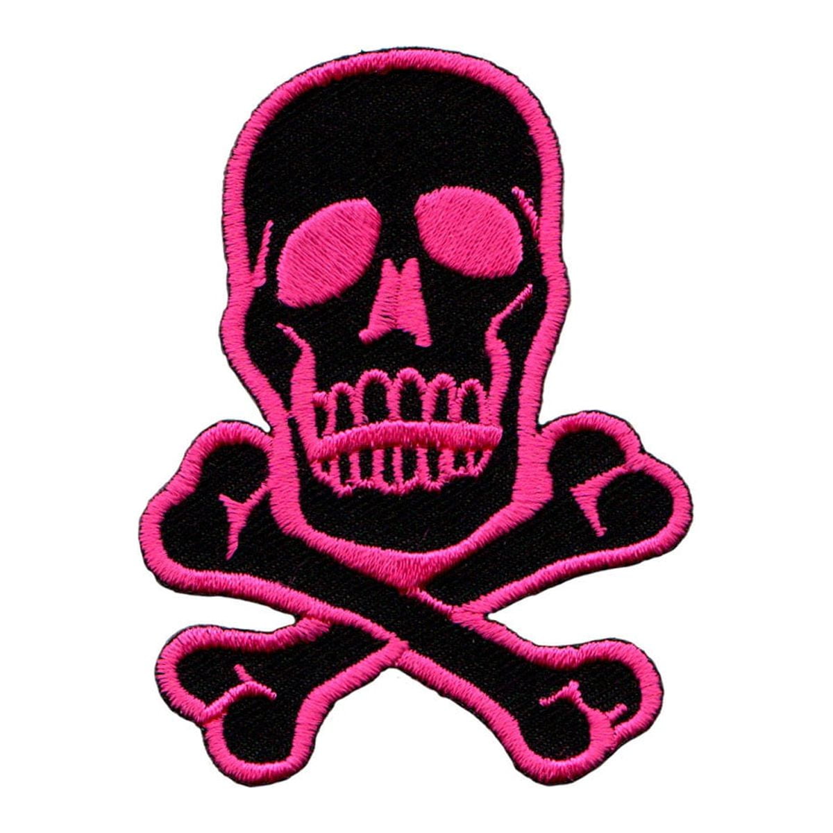 Skull Crossbones Patch 2 3/4" Pink On Black Biker Embroidered Iron On ...