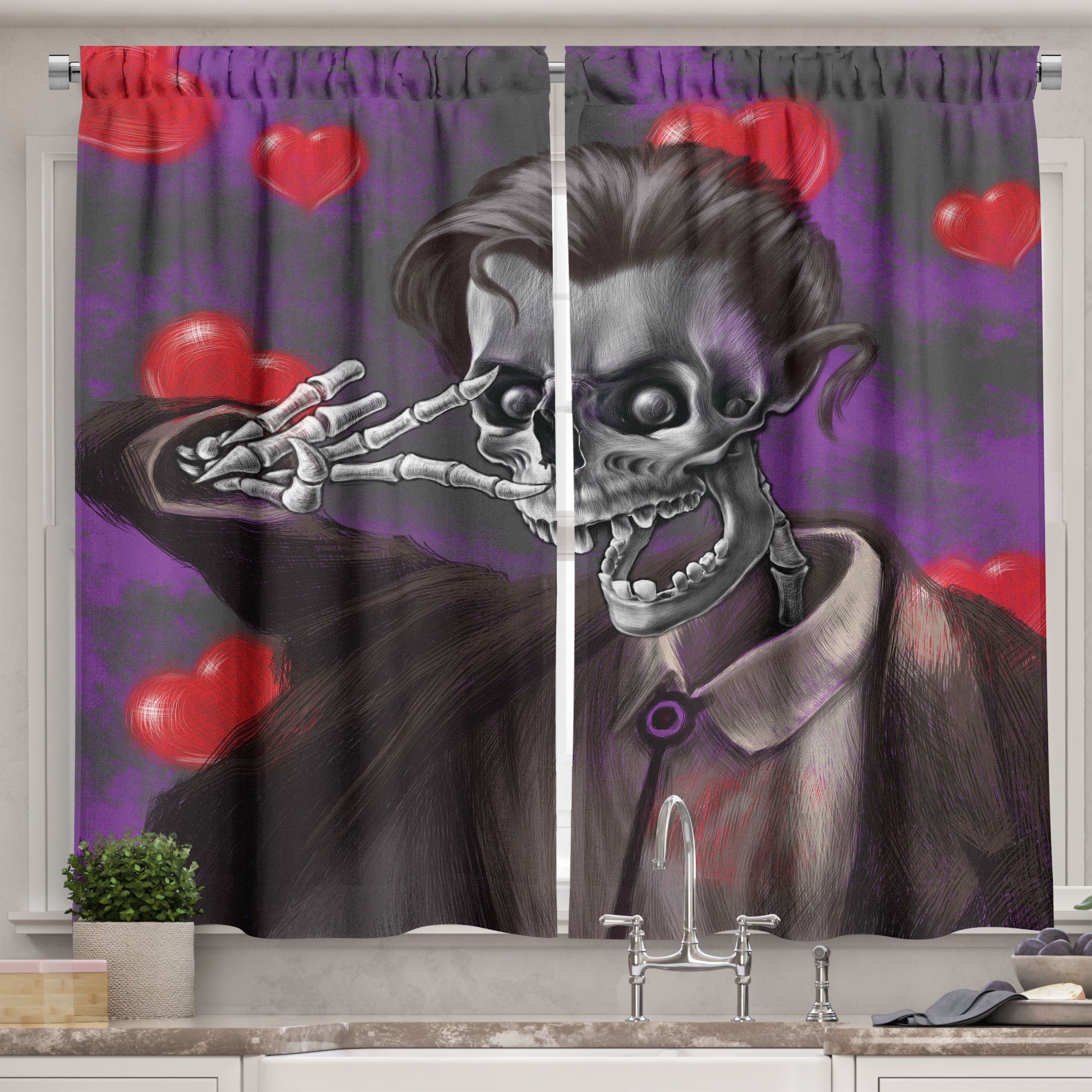 Skull Curtains 2 Panels Set, Romantic Skeleton Handsome Corpse Groom ...