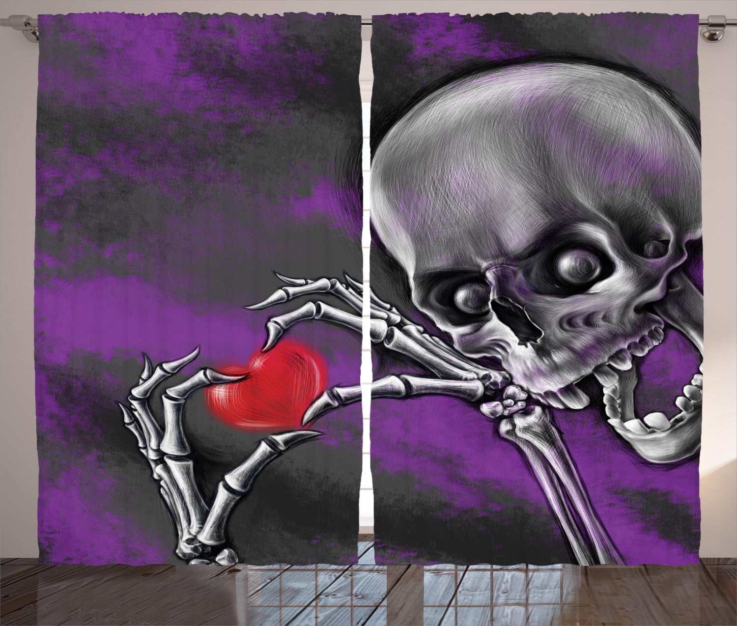 Ambesonne Skull Curtains 2 Panel Set, Spooky Scary Skeleton, 108" x 96 ...