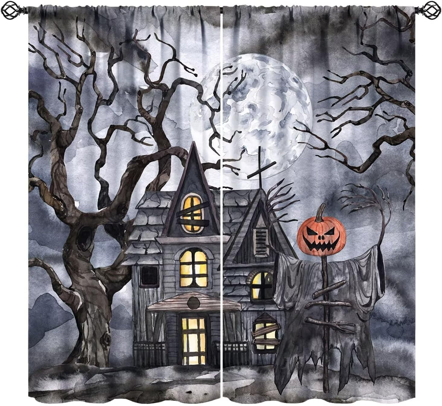 Skull Curtains，Gothic Skeleton Black Halloween Pattern Drapes Window 2 ...