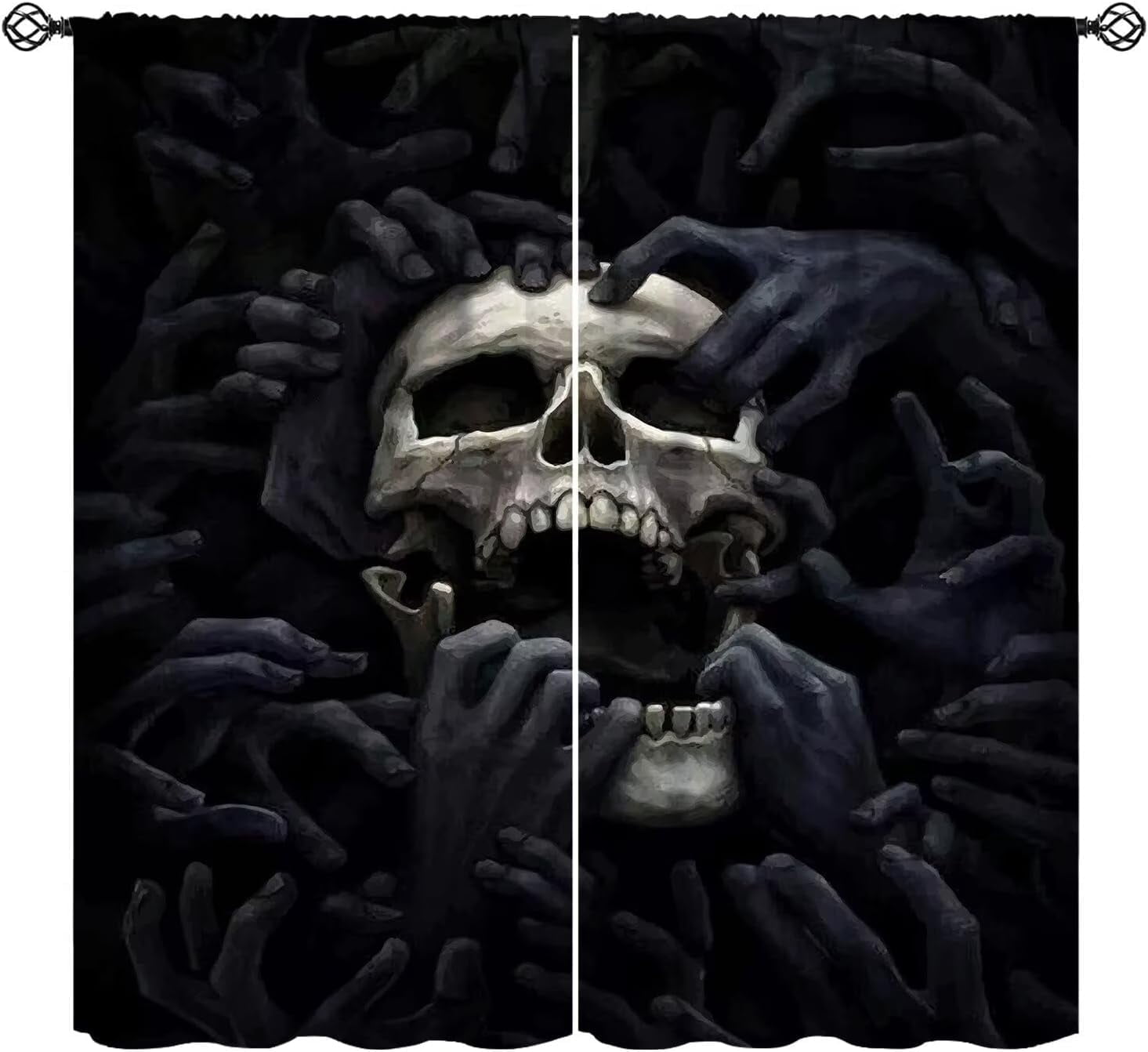 Skull Curtains，Gothic Skeleton Black Halloween Pattern Drapes Window 2 ...