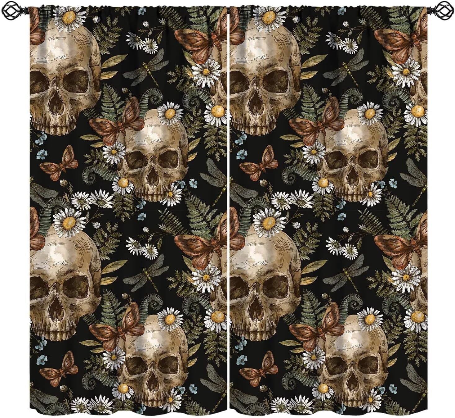 Skull Curtains，Gothic Skeleton Black Halloween Pattern Drapes Window 2 ...