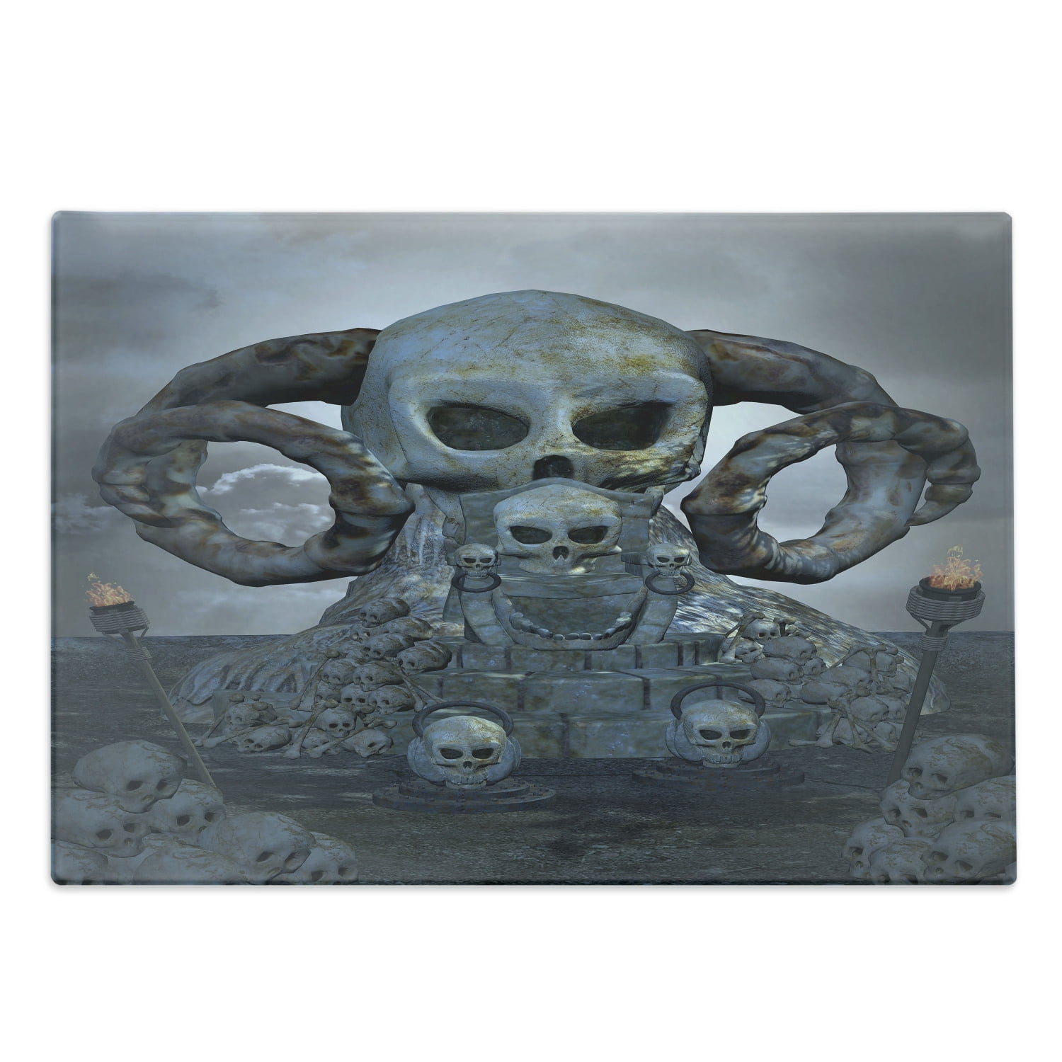 Skull Cutting Board, Spooky Scary with Many Skulls Horns and Torches ...