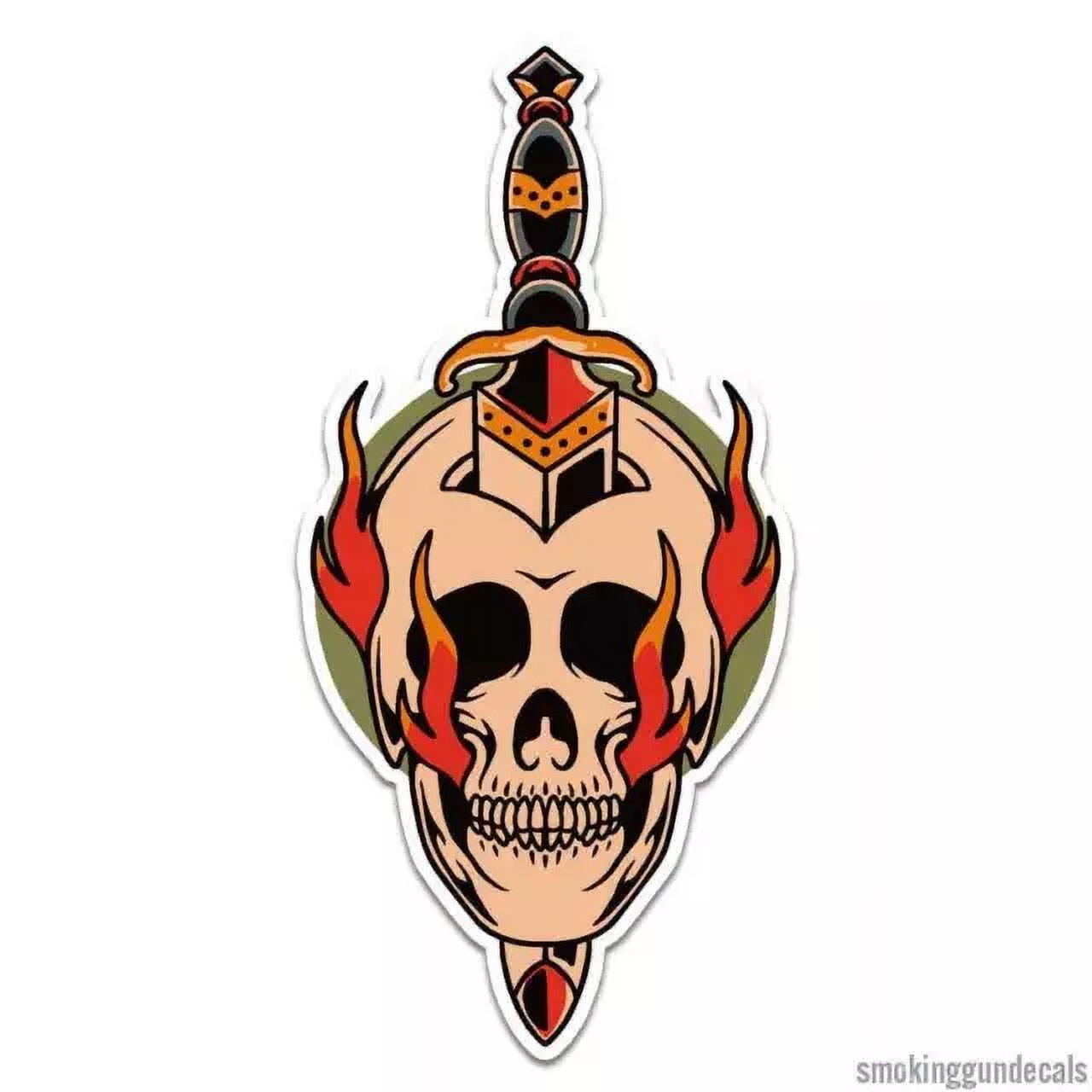 Skull Dagger Flames Sticker Indoor Outdoor Phone Decal Water Bottle ...