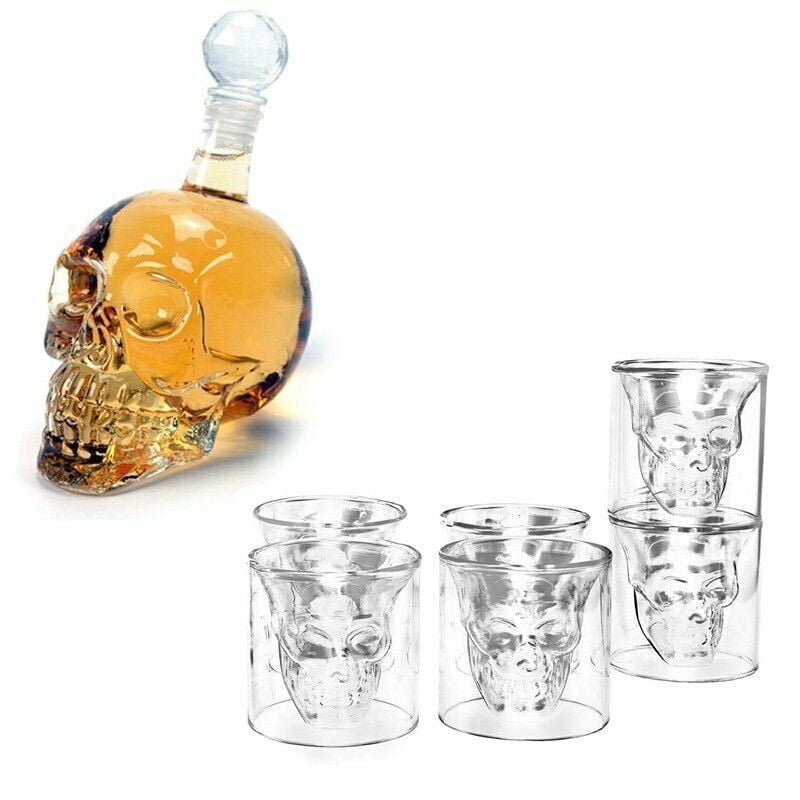 Skull Decanter Set with 6 Unique Skull Glasses - Skull Bottle Decanters ...