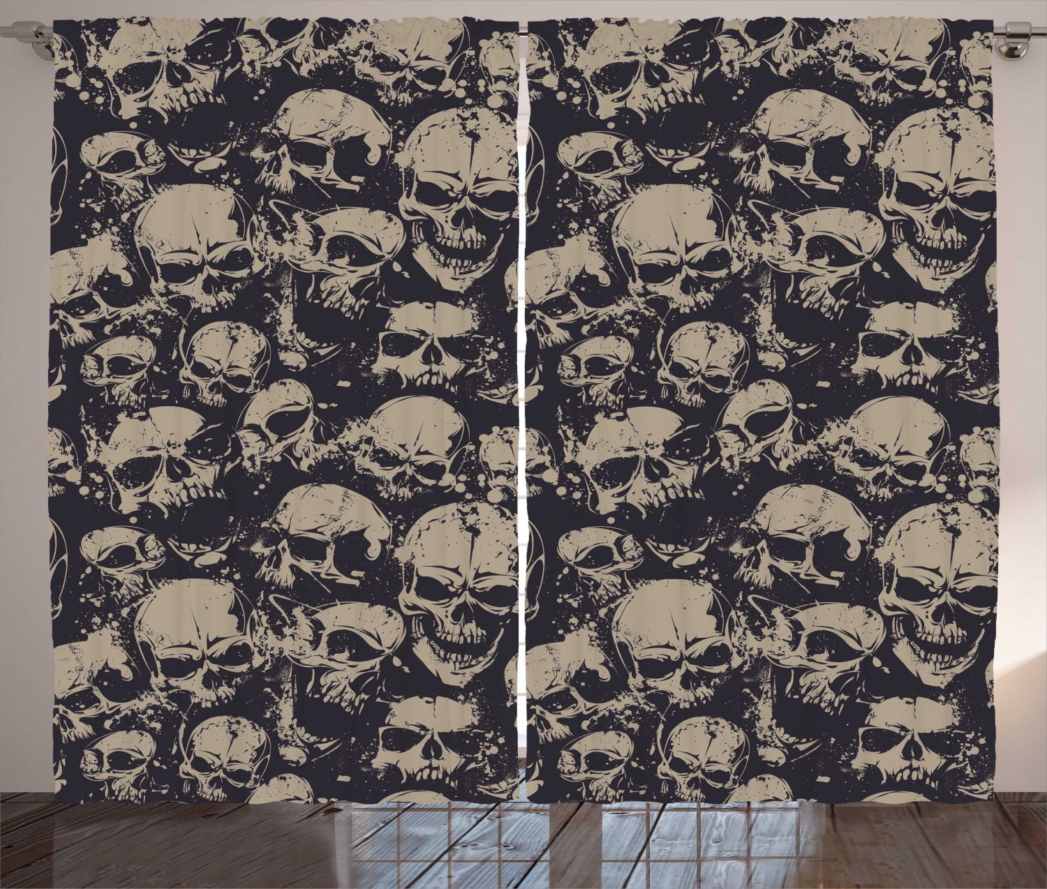 Ambesonne Skull Curtains 2 Panel Set, Grunge Scary Evil, 108" x 90 ...