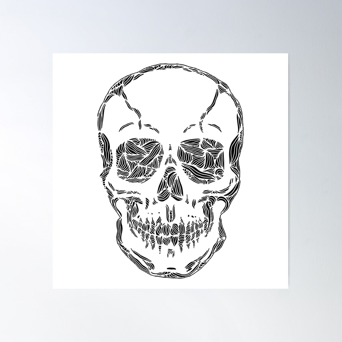Skull Drawing Line Art Fineline Poster Wall Art, Modern Wall Decor For ...