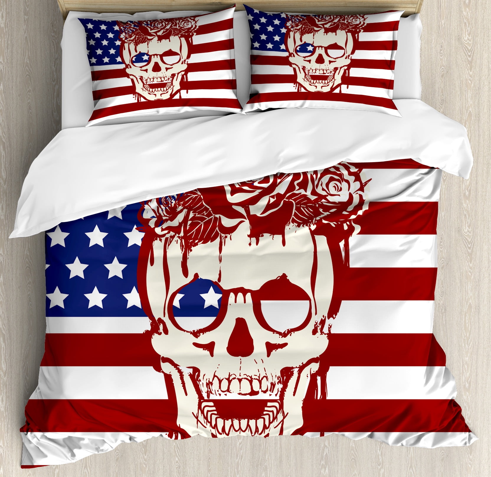 Skull Duvet Cover Set, Dead Human Head with a Floral Wreath USA ...