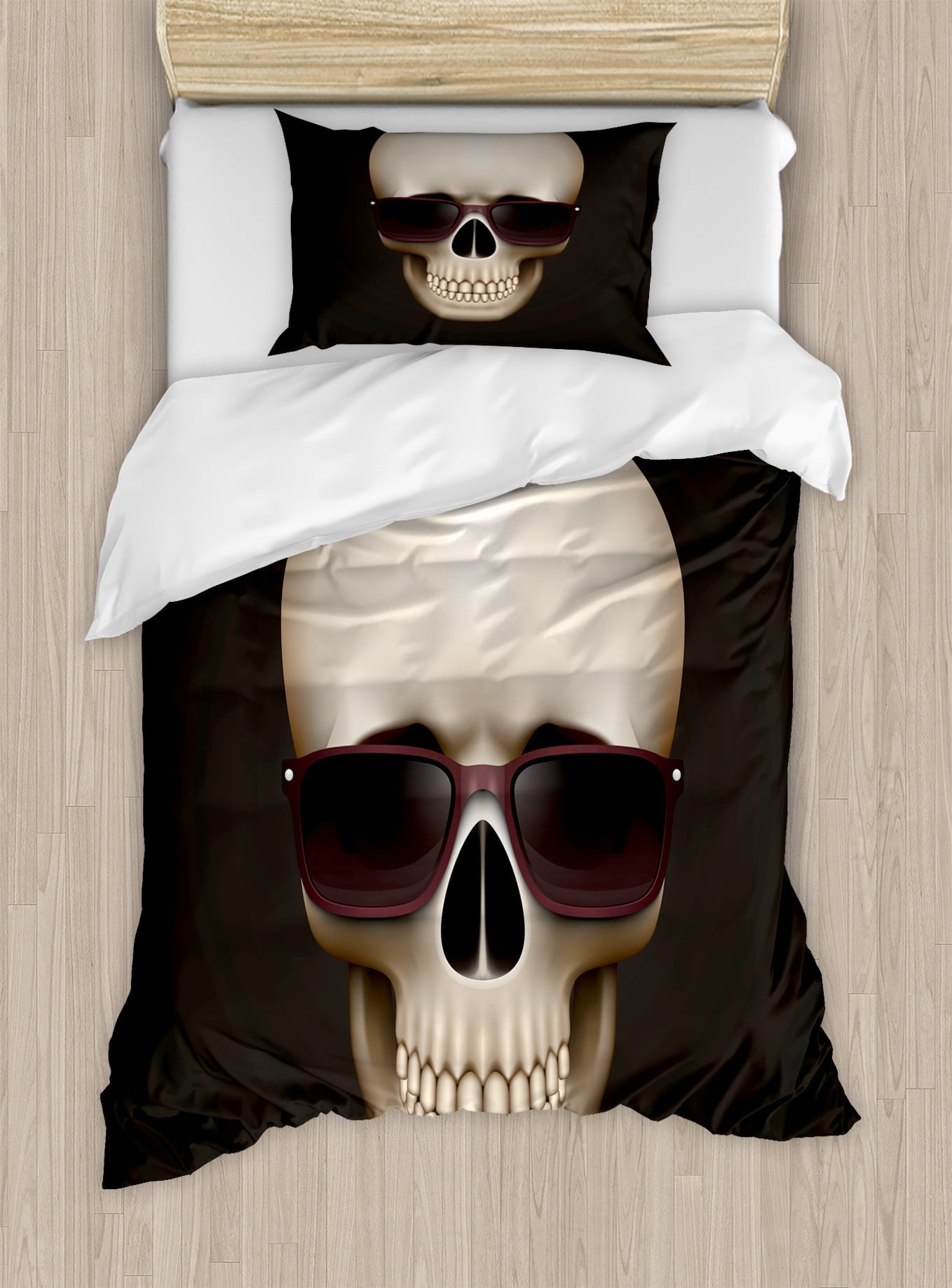 Skull Duvet Cover Set, Funny Illustration of a Skeleton Head with ...