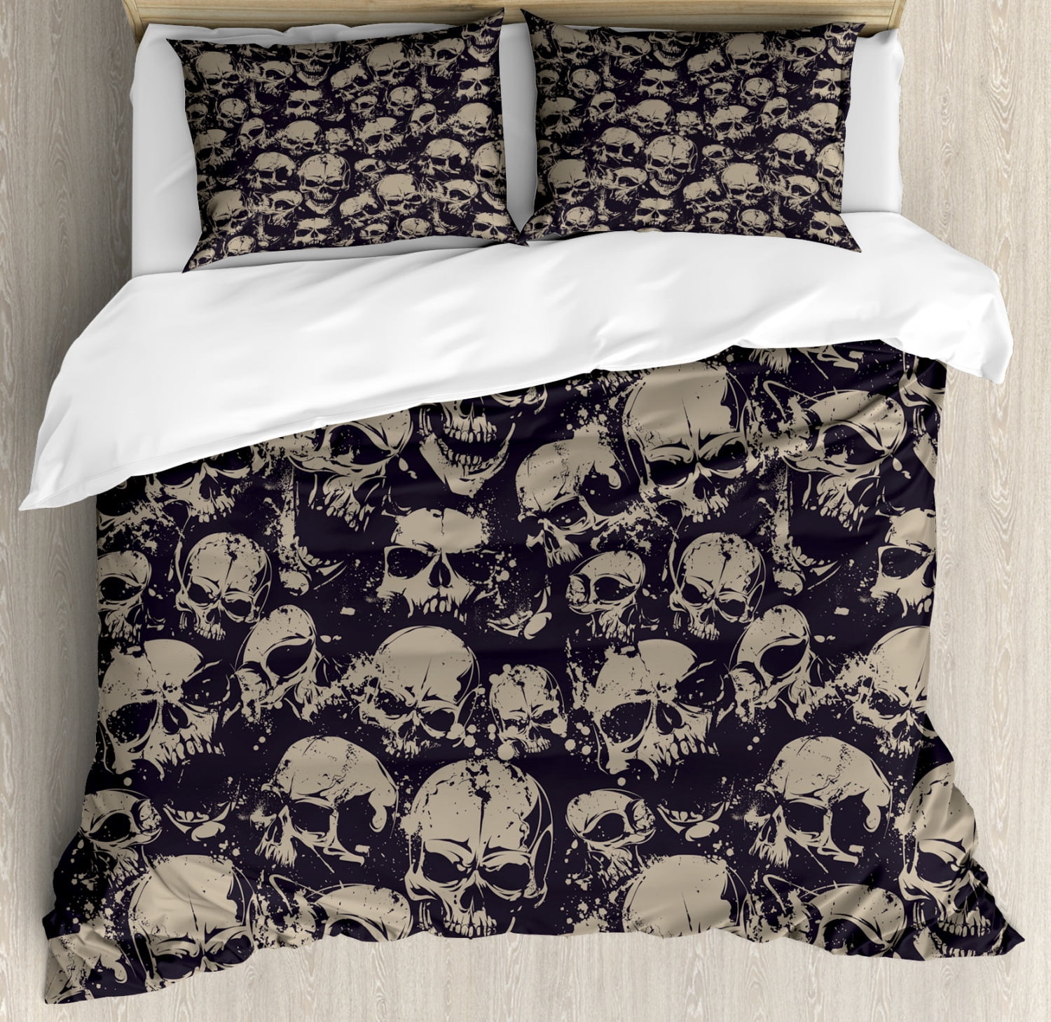 Skull Duvet Cover Set, Grunge Scary Skulls Sketchy Graveyard Death Evil ...
