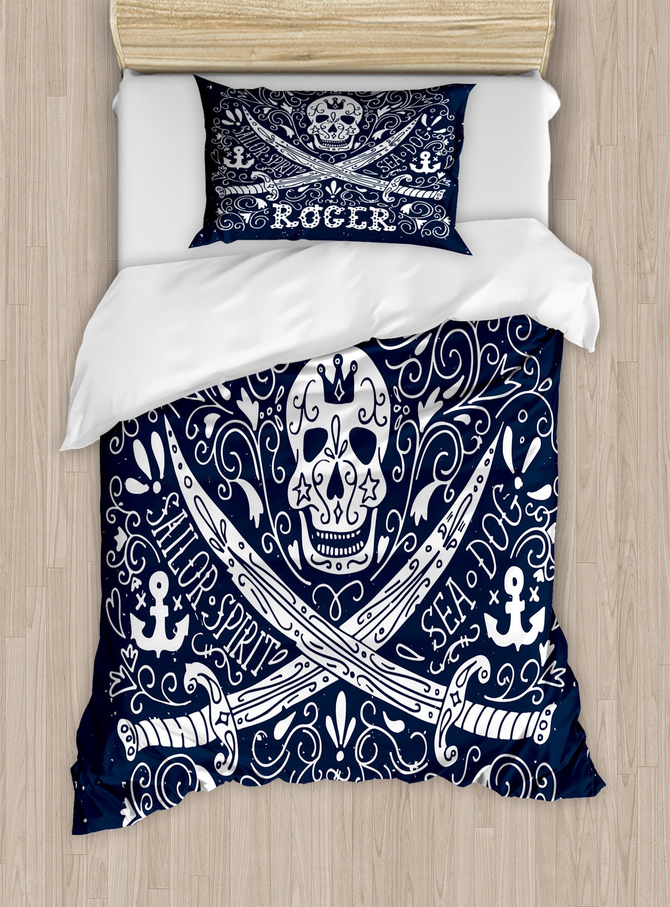 Skull Duvet Cover Set, Pirates Jolly Roger Flag Sailor Crossed Tools ...
