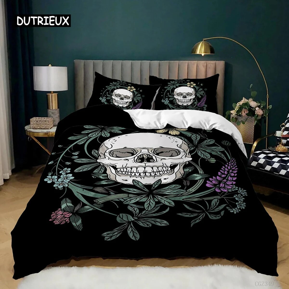 Skull Duvet Cover Set Rose Twin Skeleton Kiss Comforter Cover Teens
