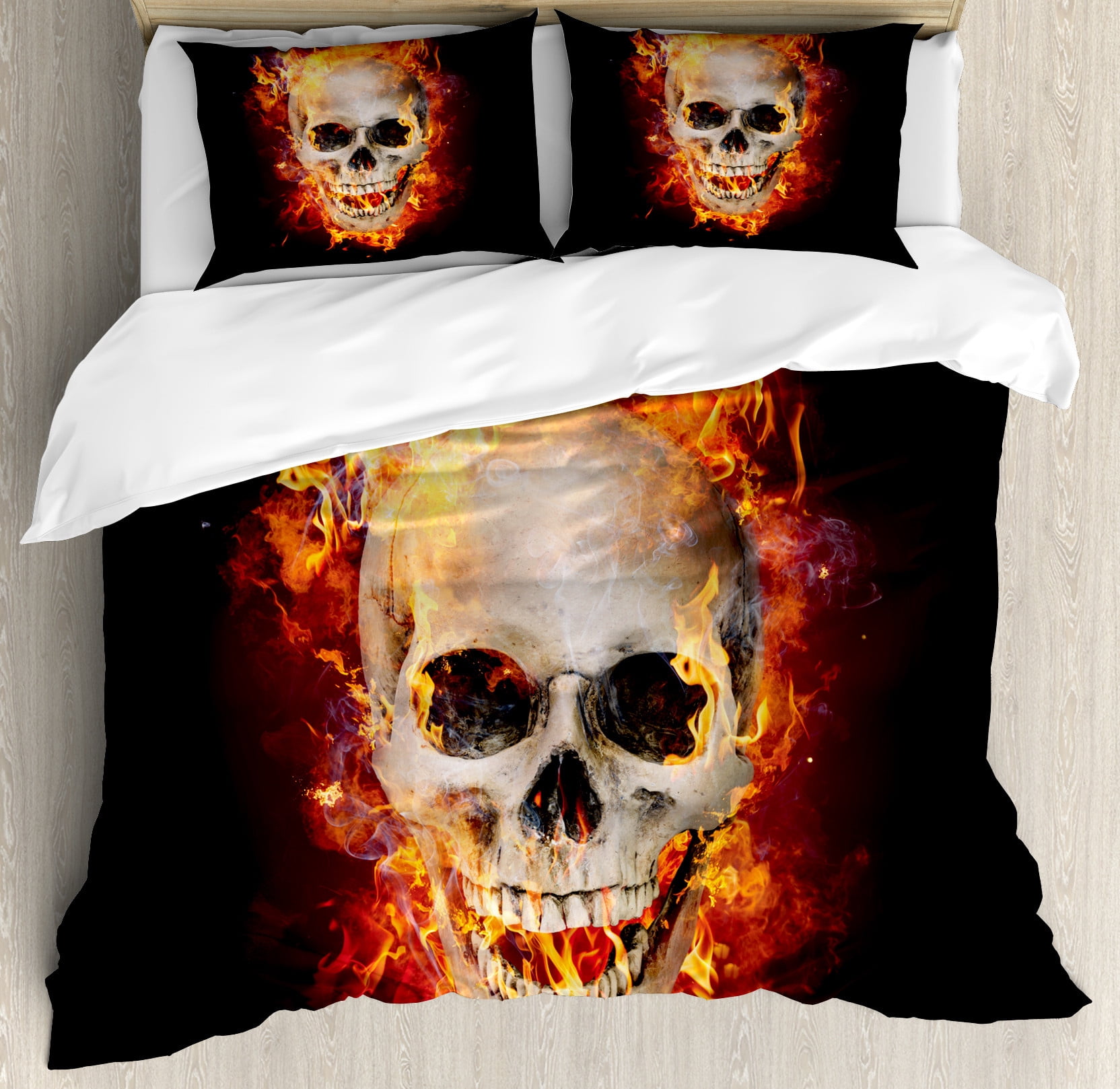 Skull Duvet Cover Set, Scary Skeleton Head with in Darkness Gothic ...