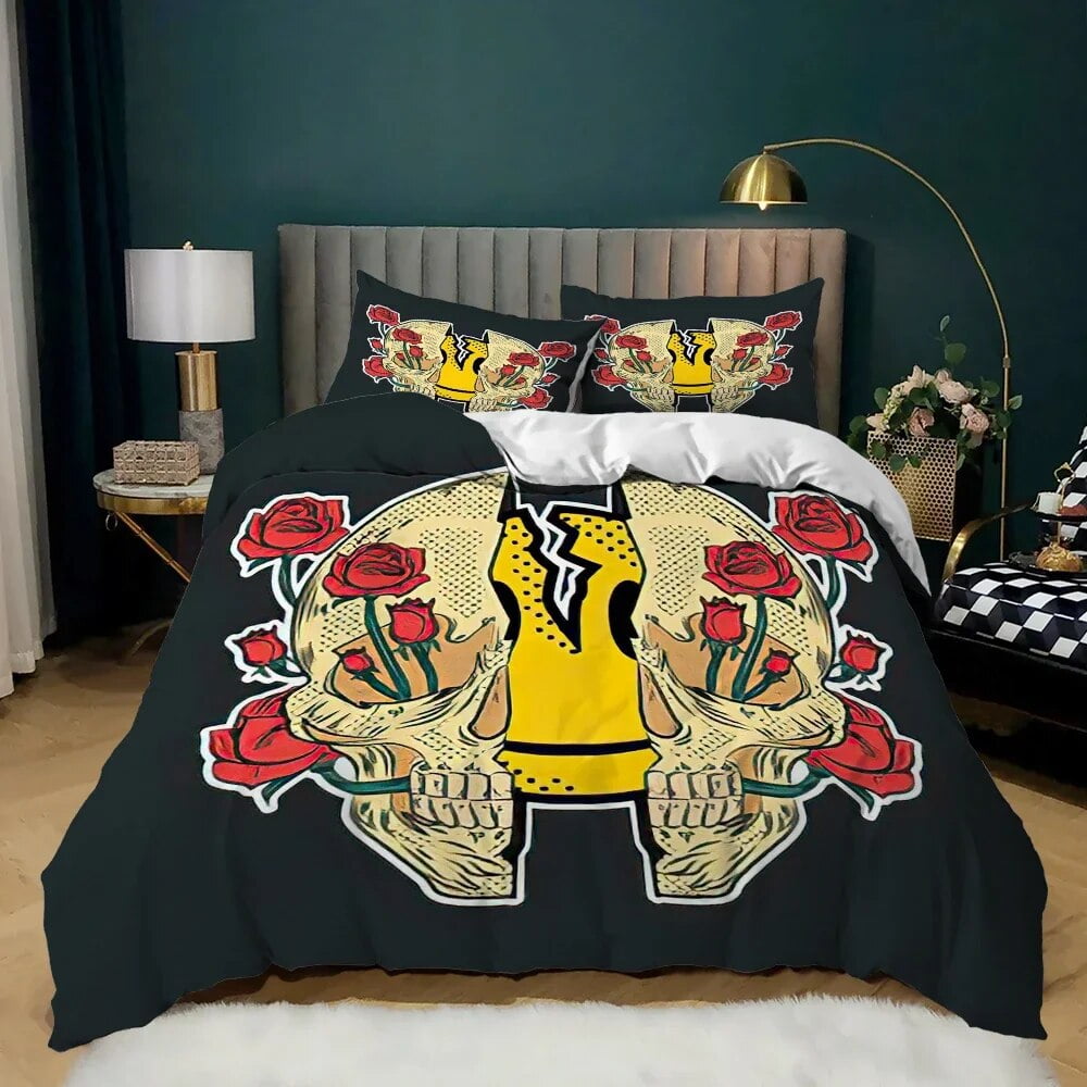 Skull Duvet Cover Size Gothic Skeleton Bedding Set Rose Flower ...