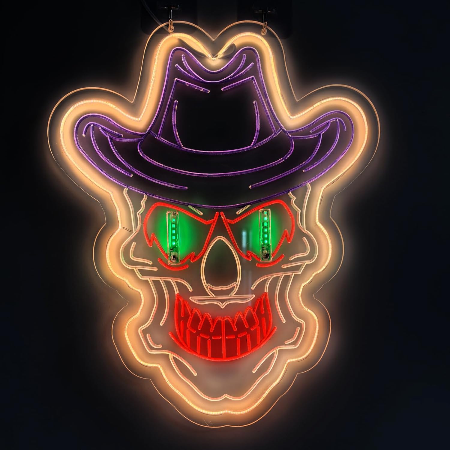 Skull Dynamic Flame Eyes Neon Sign for Wall Decor Halloween Skeleton ...