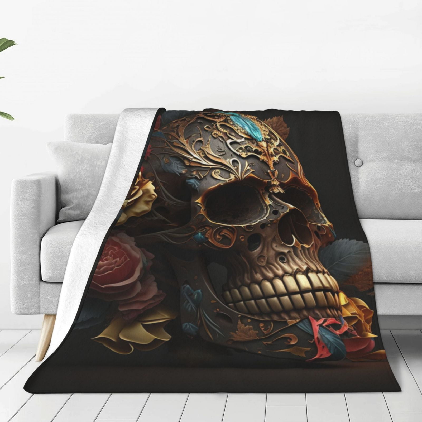 Skull Evil Mexican Sugar Roses Throw Blanket Super Soft Lightweight ...