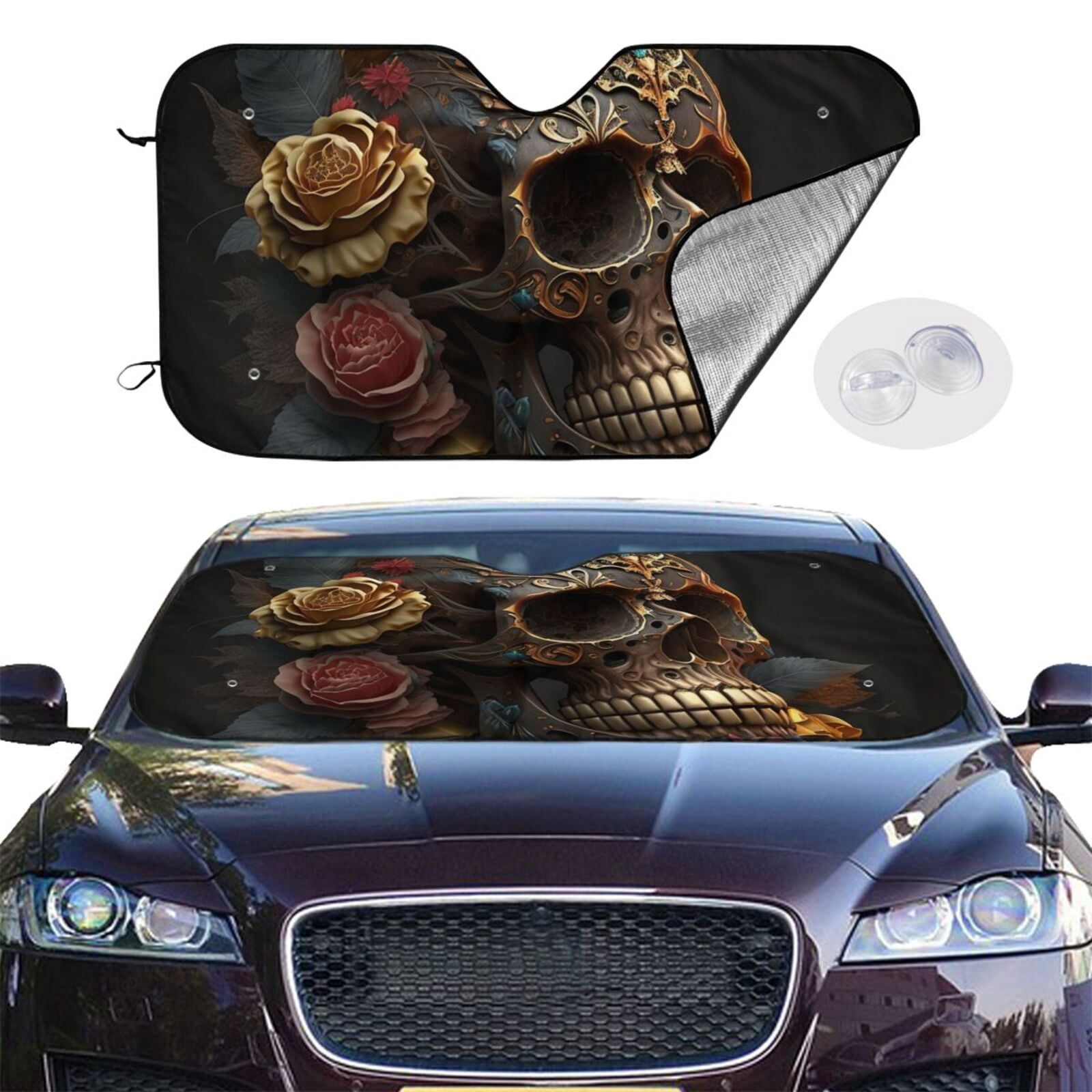 Skull Evil Mexican Sugar Roses Windshield Sunshade Sun Shade Front ...