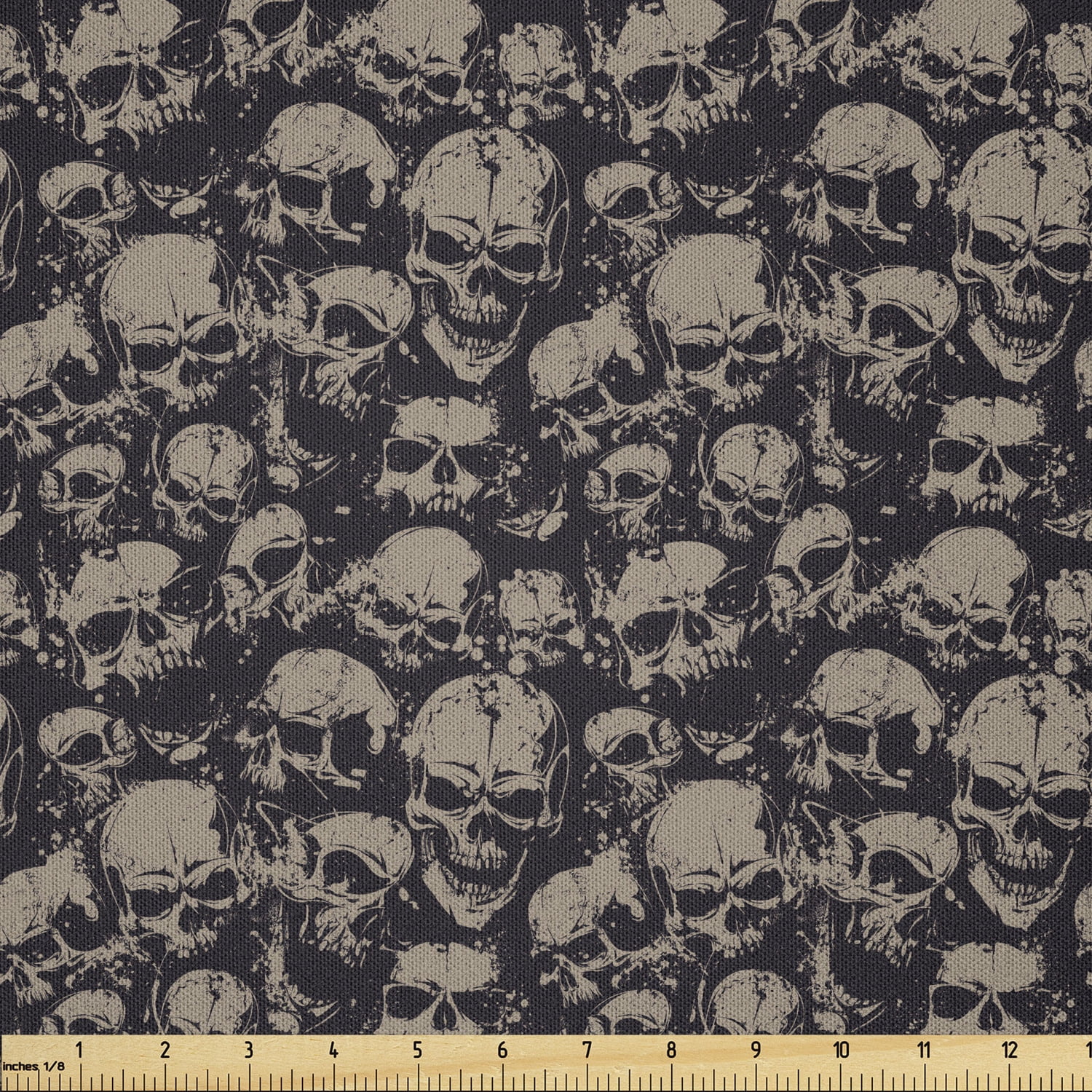 Skull Fabric by The Yard, Grunge Scary Skulls Sketchy Graveyard Death ...