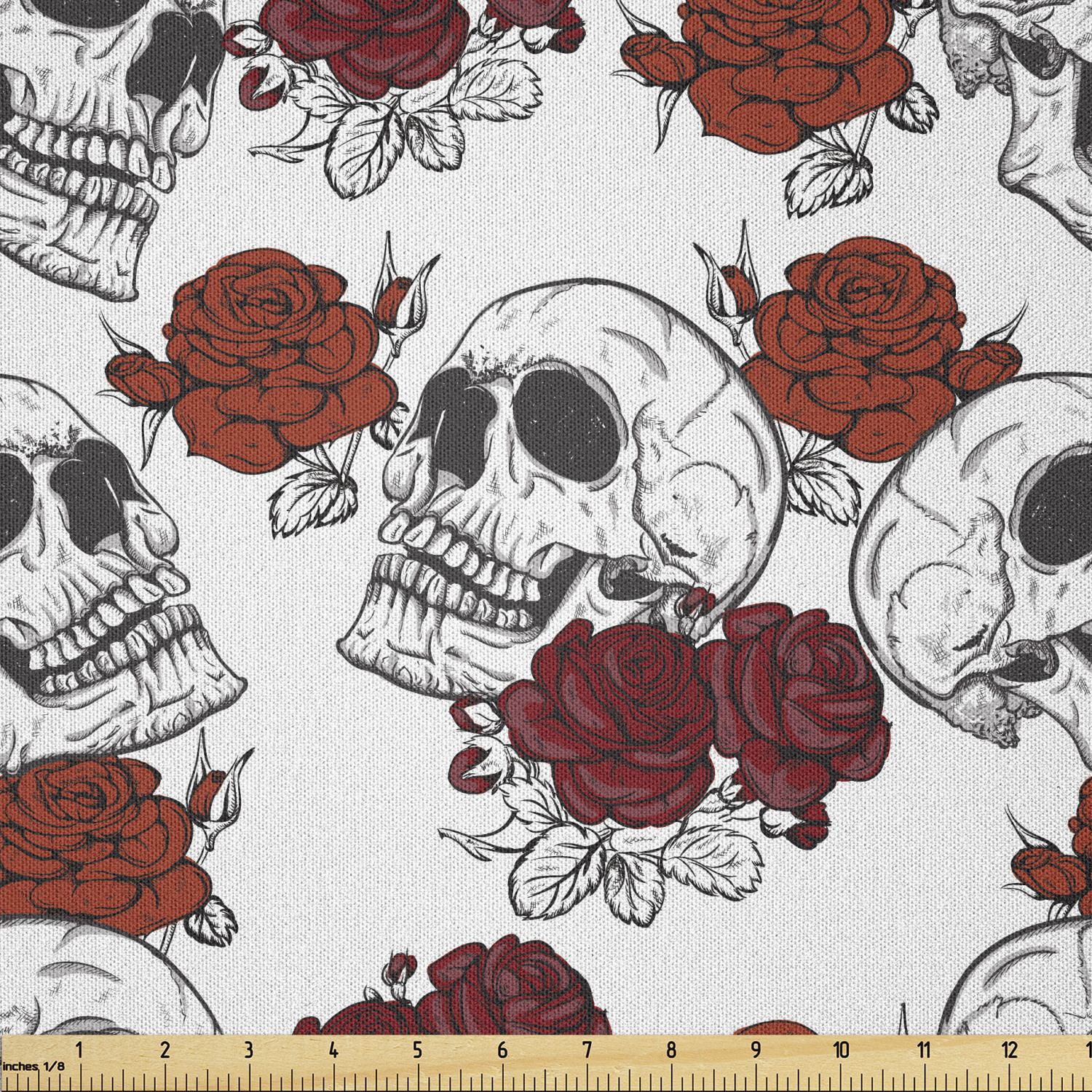 Skull Fabric by The Yard, Retro Gothic Dead Head Skeleton with Roses ...