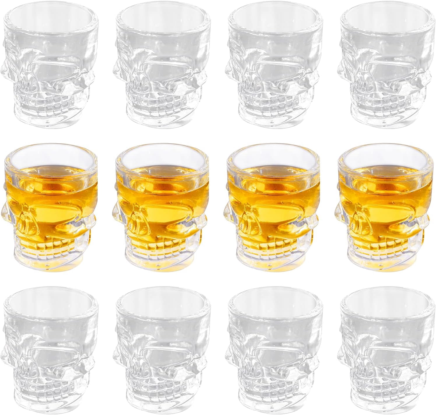 Skull Face Heavy Base Whiskey Shot Glasses, Set of 12, Clear Shot ...