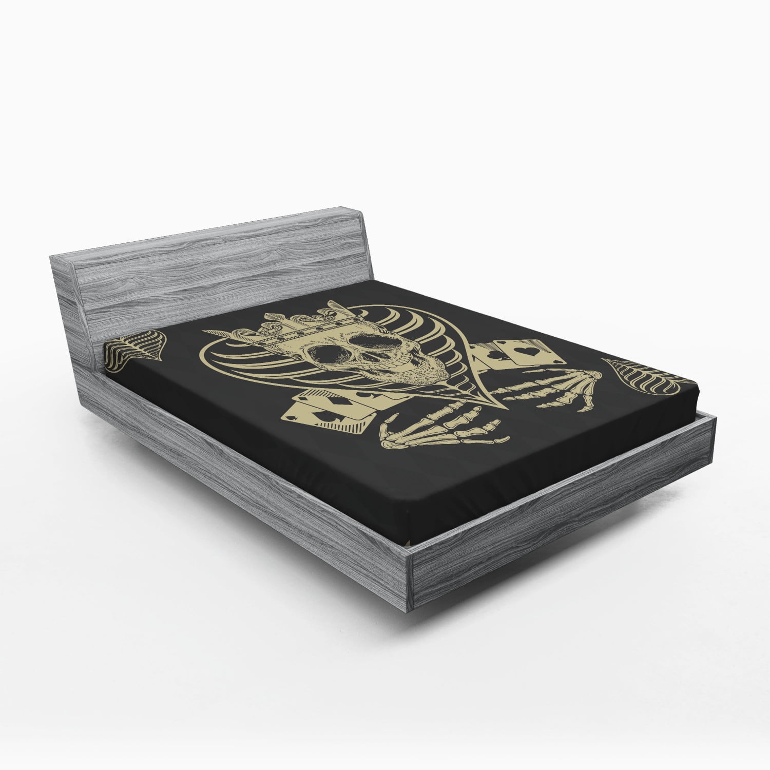 Ambesonne Skull Fitted Sheet, Vector Skull Poker Cards, Full Size, Dark ...
