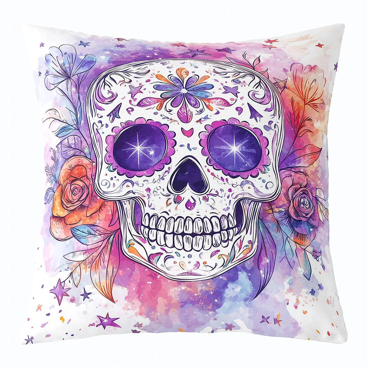 Skull Flowers 16x16 Pillow Cover,Gothic Vintage Skeleton Throw Pillow ...