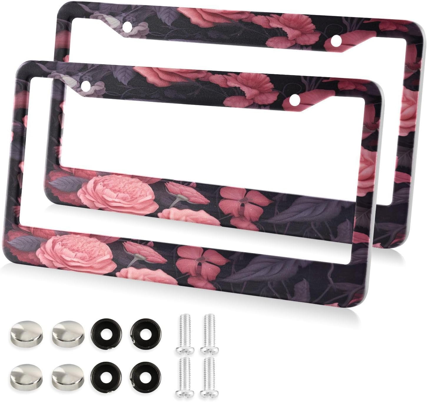 Skull Flowers License Plate Frame, Aluminum Car Tag Frames, 2 Pack ...