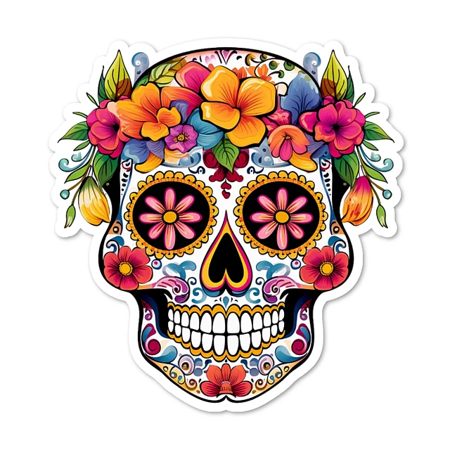 Skull Flowers Sticker Water Resistant Scrapbooking, Laptop, Water ...