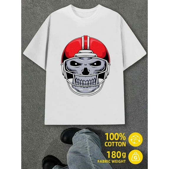 Skull Football Helmet men white 180G 100% Cotton Stylish summer ...