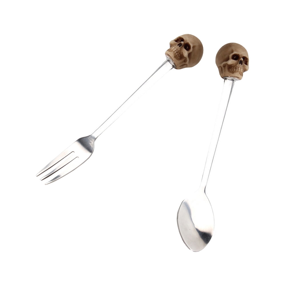 Skull Fork Spoon Flatware Stainless Steel Food Picks Halloween Party ...