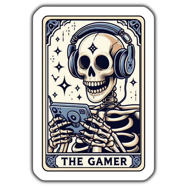 Skull Gamer Trendy Sticker, Gamer Skull Playing Sticker, Unique Gaming ...