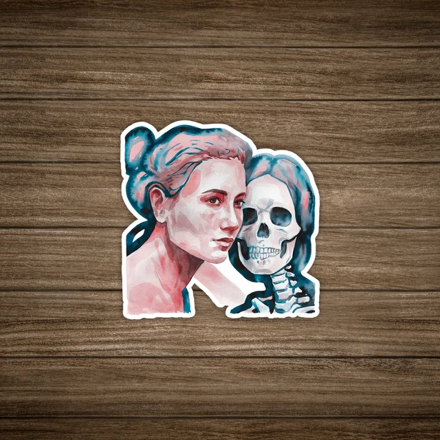 Skull Girl And Skeleton Artistic Watercolor Sticker Decalphone Decal ...
