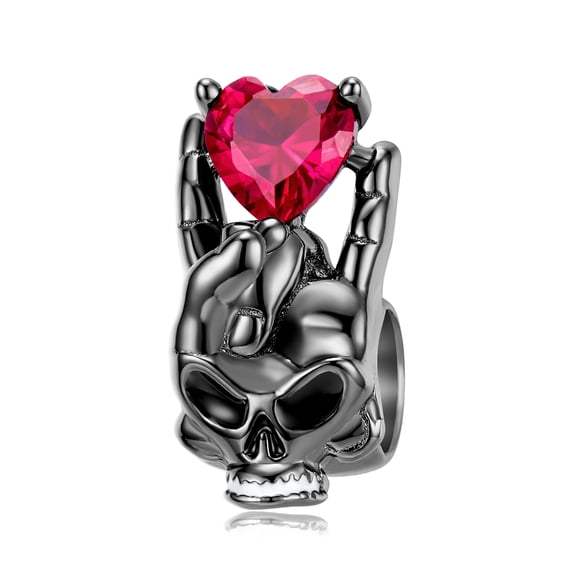 Skull Gothic Charm European Bead Red CZ Sterling Silver Ginger Lyne ...