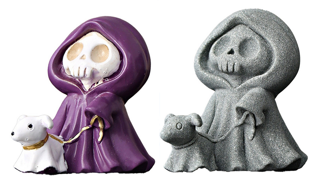 Skull Grim Reaper Statue, Ghost Statue Decor with Walking Dog, Cute ...
