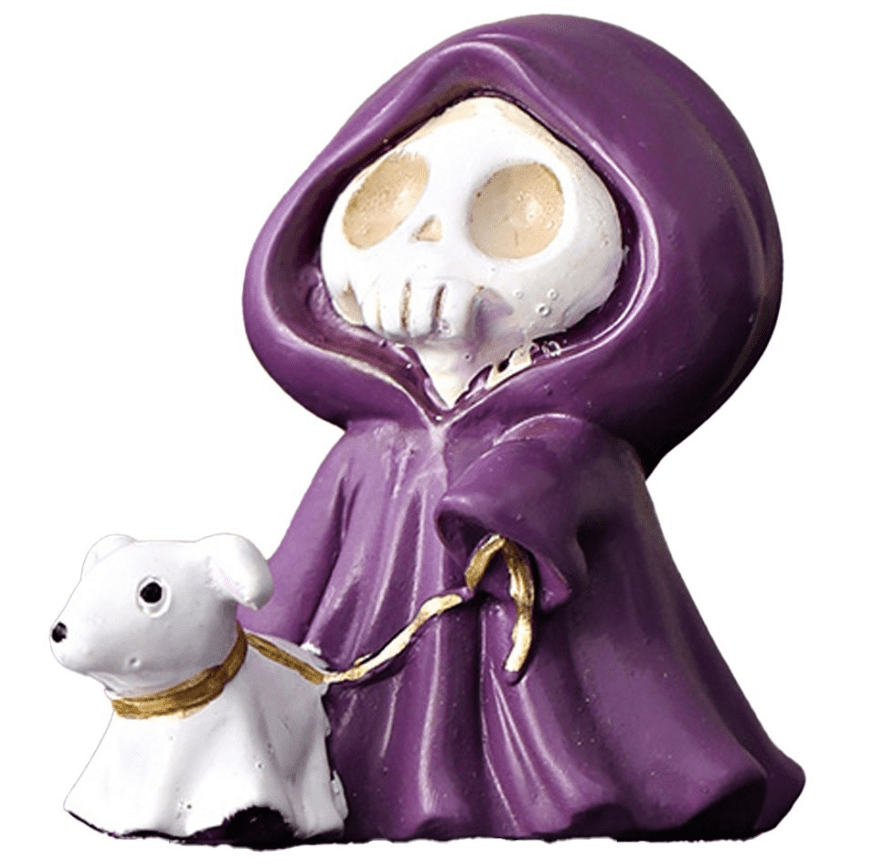 Skull Grim Reaper Statue, Ghost Statue Decor with Walking Dog, Cute ...