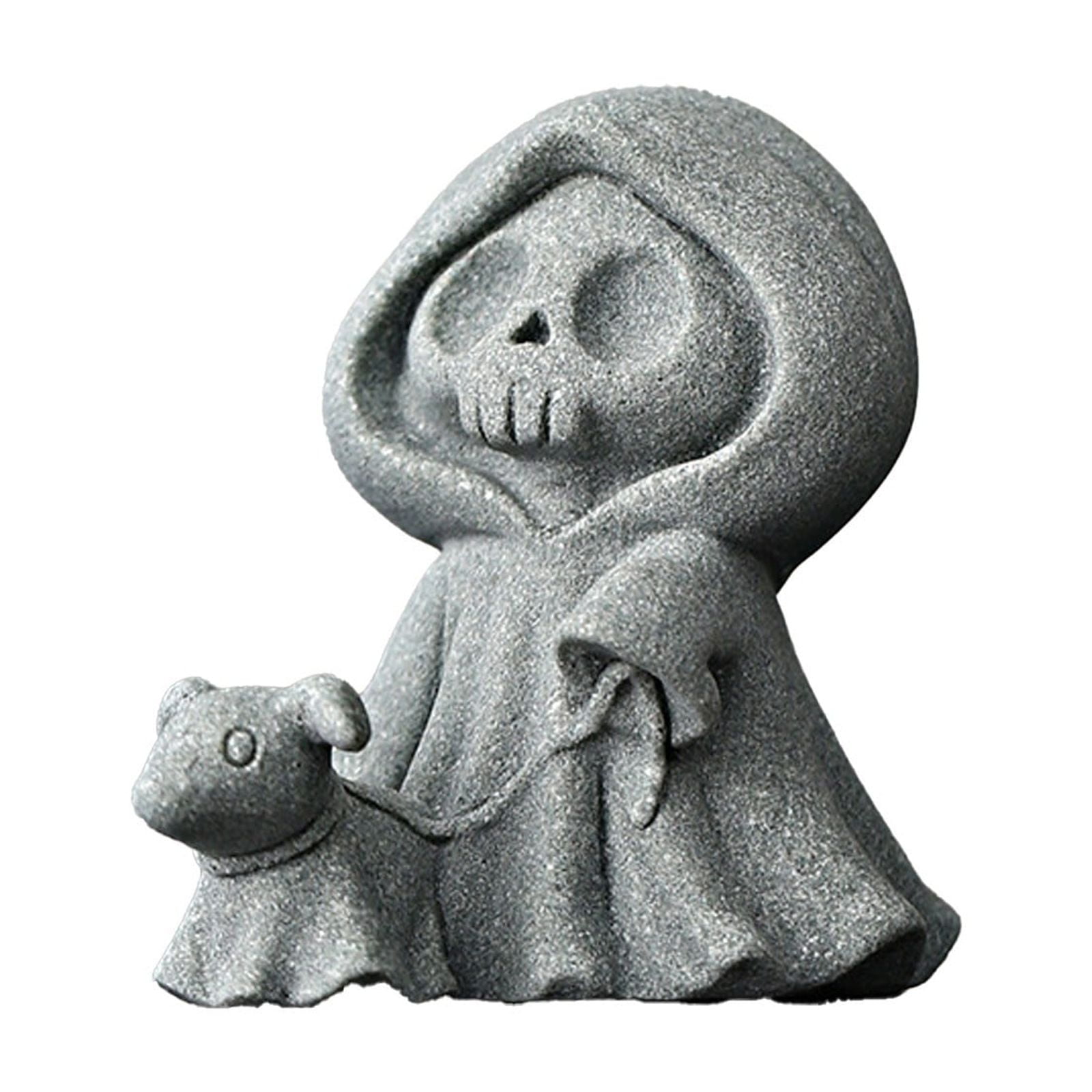 Skull Grim Reaper Walking Dog Statue,Cute Ghost Walking His Dog Ghost ...