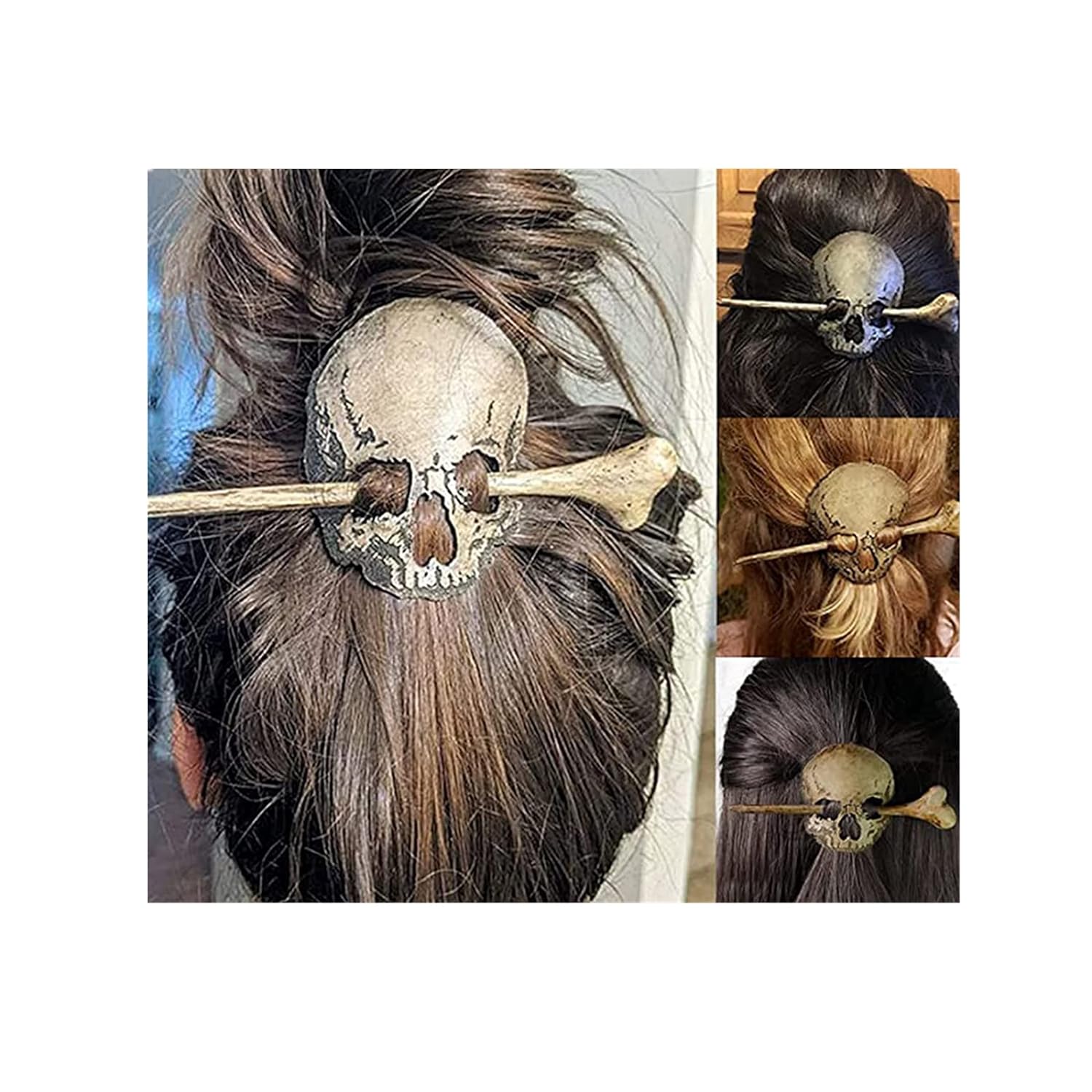 Skull Hair Pin Stick Slide with Faux Bone, Retro Skull Death Moth ...